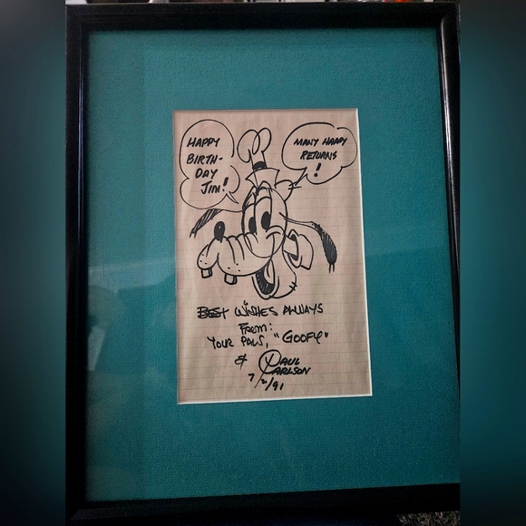 Paul Carlson | Art | Paul Carlson Signed Birthday Sketch Framed Goofy ...